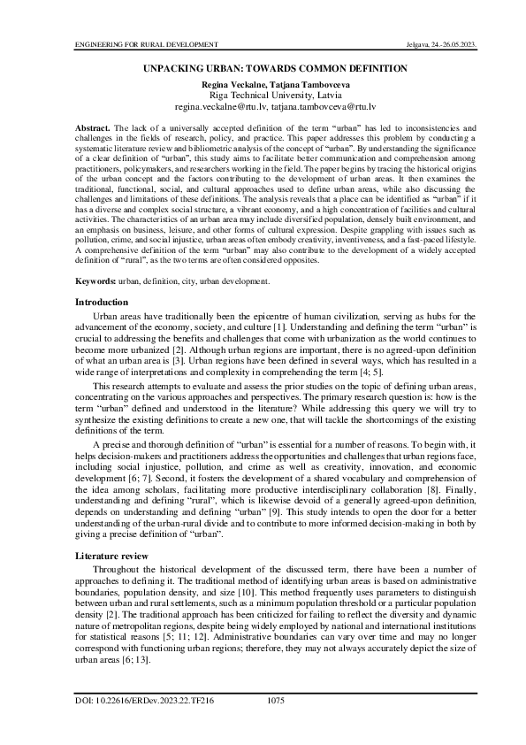 (PDF) Unpacking urban: towards common definition