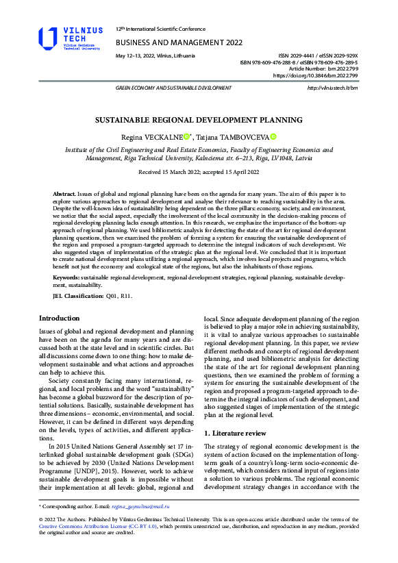 (PDF) Sustainable Regional Development Planning