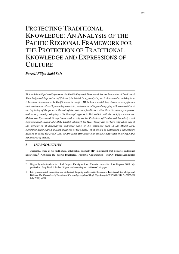 (PDF) Protecting Traditional Knowledge: An Analysis of the Pacific ...