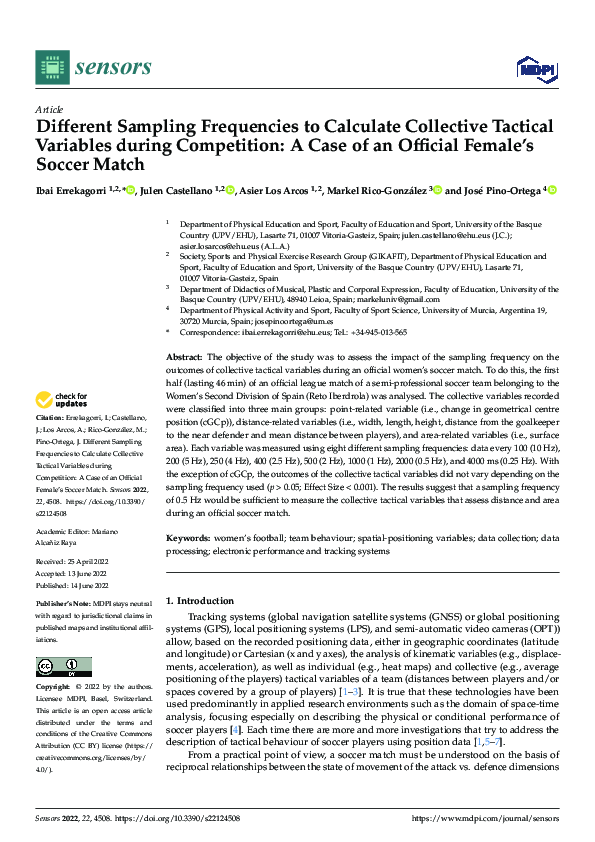 (PDF) Different Sampling Frequencies to Calculate Collective Tactical Variables during ...