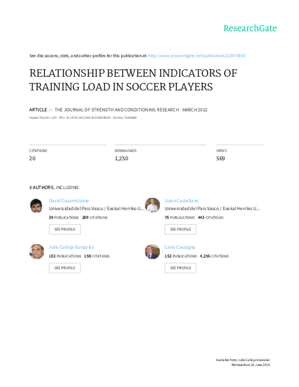 (PDF) Relationship Between Indicators of Training Load in Soccer Players