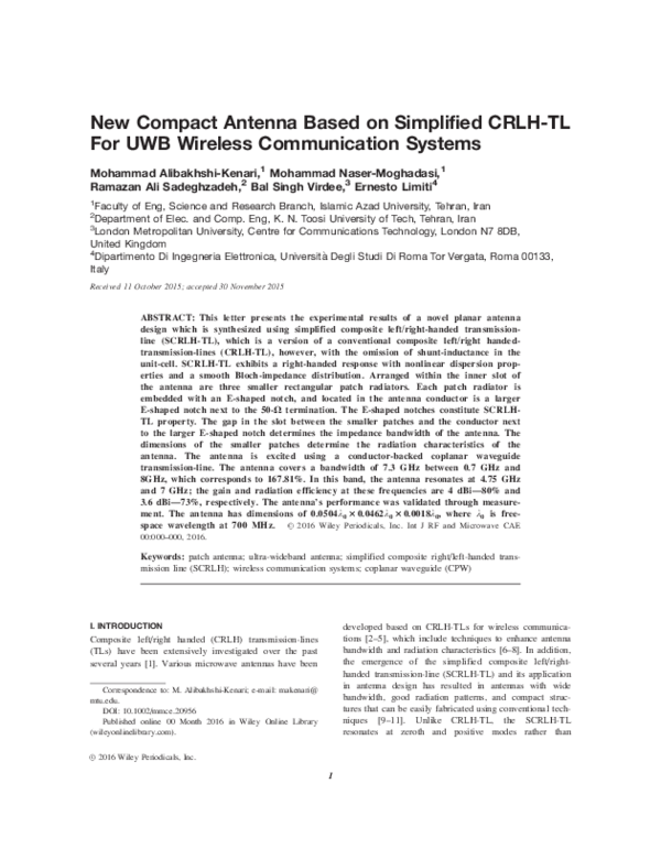 (PDF) New Compact antenna based on simplified CRLH-TL for UWB wireless communication systems