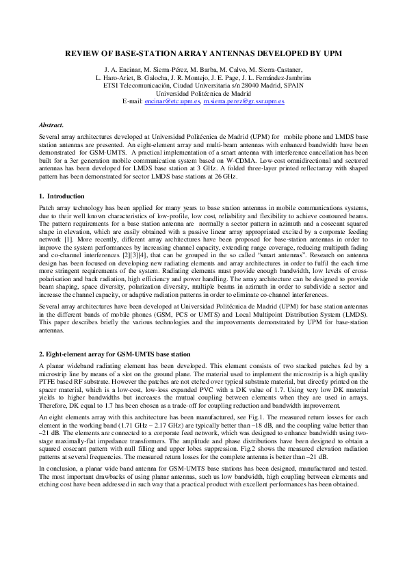 (PDF) Of Base-Station Array Antennas Developed by Upm