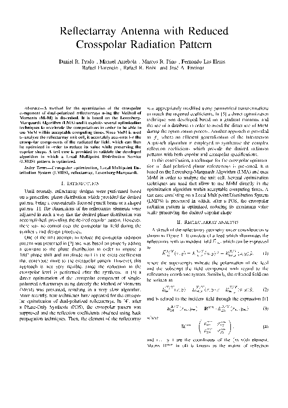(PDF) Reflectarray antenna with reduced crosspolar radiation pattern