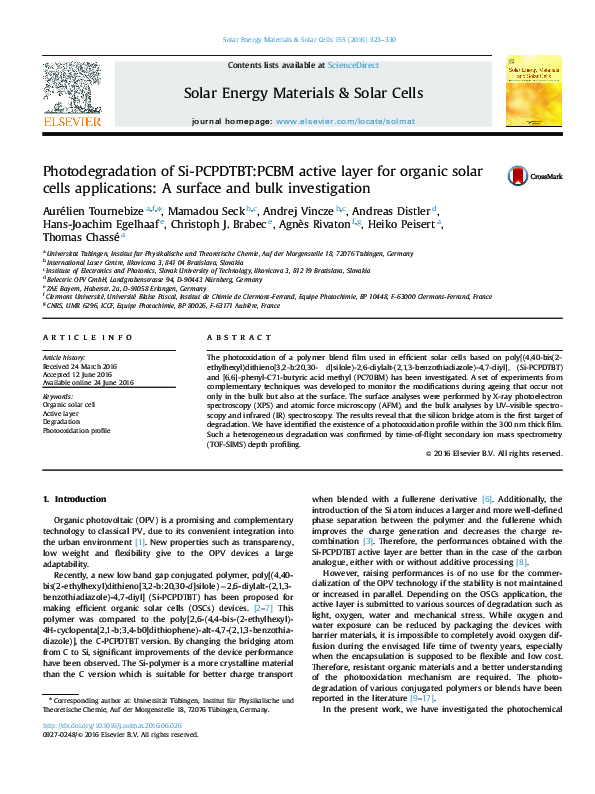 (PDF) Photodegradation of Si-PCPDTBT:PCBM active layer for organic ...