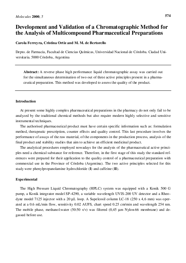 (PDF) Development and Validation of a Chromatographic Method for the Analysis of Multicompound ...