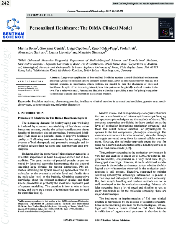 (PDF) Personalised Healthcare: the DiMA clinical model