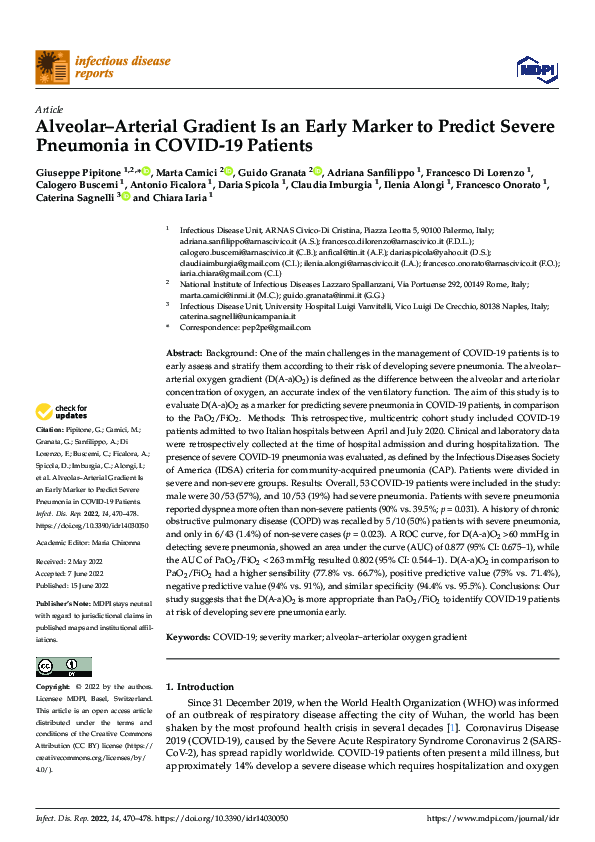 (PDF) Alveolar–Arterial Gradient Is an Early Marker to Predict Severe ...