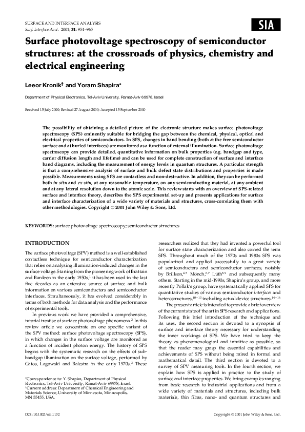 (PDF) Surface photovoltage spectroscopy of semiconductor structures: at ...
