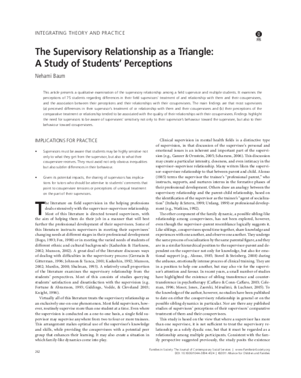 (PDF) The Supervisory Relationship as a Triangle: A Study of Students ...