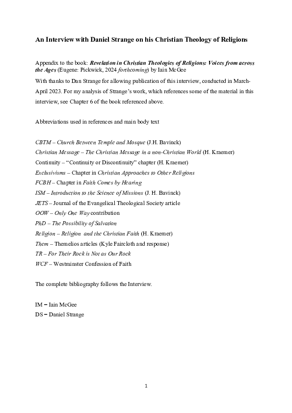 (DOC) An Interview with Daniel Strange on his Christian Theology of ...