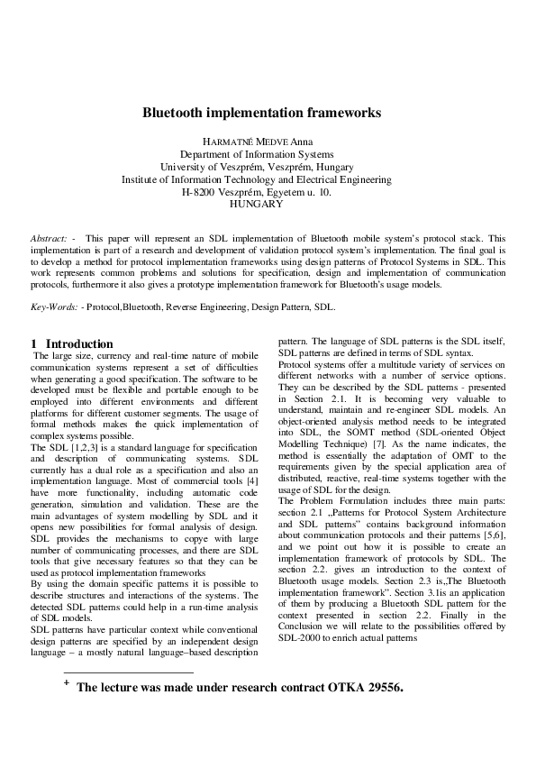 (PDF) Bluetooth implementation frameworks