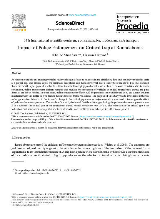 (PDF) Impact of Police Enforcement on Critical Gap at Roundabouts