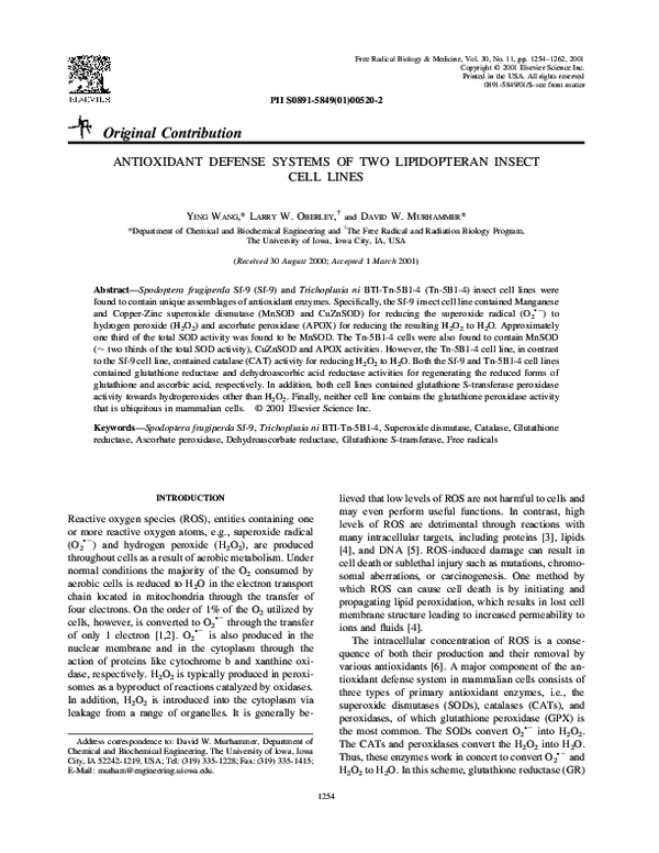 (PDF) Antioxidant defense systems of two lipidopteran insect cell lines