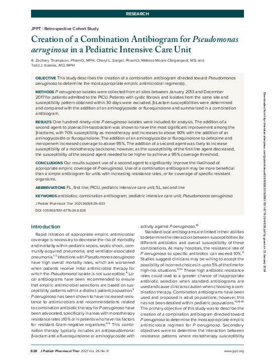 (PDF) Creation of a Combination Antibiogram for Pseudomonas aeruginosa ...