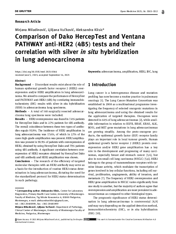 (PDF) Comparison of Dako HercepTest and Ventana PATHWAY anti-HER2 (4B5 ...