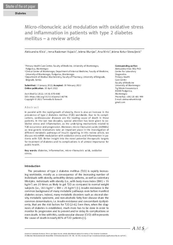 (PDF) Micro-ribonucleic acid modulation with oxidative stress and ...