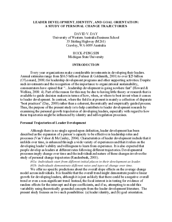 (PDF) Leader Development, Identity, and Goal Orientation: A Study of ...