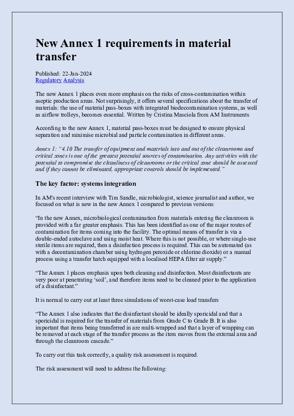 (DOC) New Annex 1 requirements in material transfer