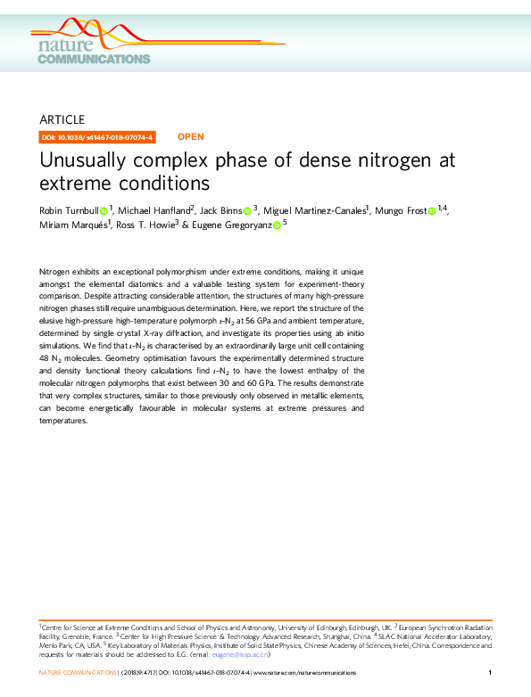 (PDF) Unusually complex phase of dense nitrogen at extreme conditions ...