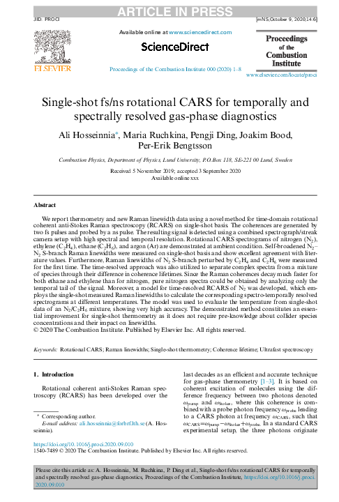 (PDF) Single-shot fs/ns rotational CARS for temporally and spectrally ...