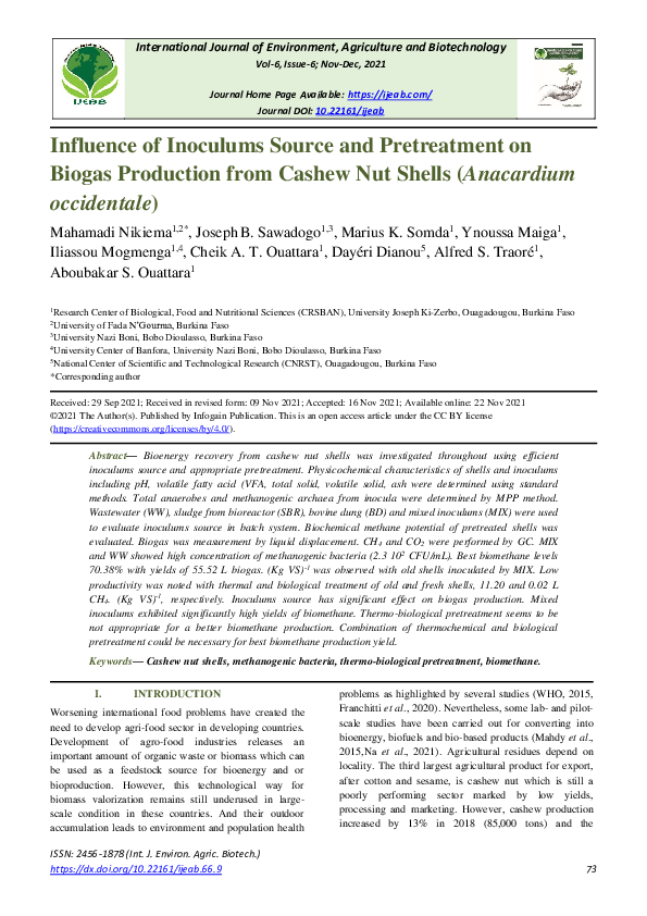 (PDF) Influence of Inoculums Source and Pretreatment on Biogas ...