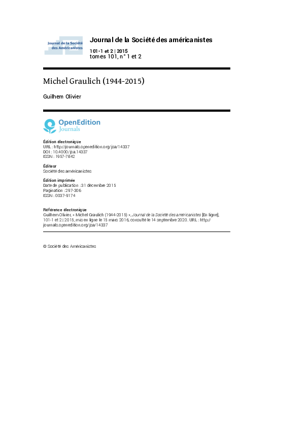(PDF) Michel Graulich (1944-2015)
