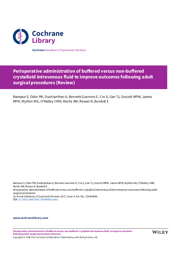 Perioperative administration of buffered versus non-buffered crystalloid intravenous fluid to ...