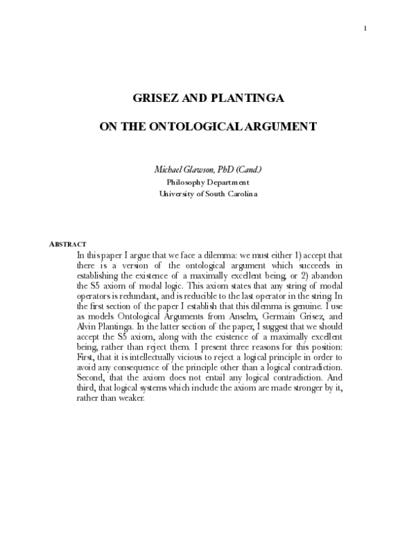 (PDF) Grisez and Plantinga on The Ontological Argument