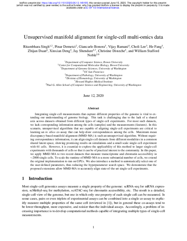 (PDF) Unsupervised manifold alignment for single-cell multi-omics data