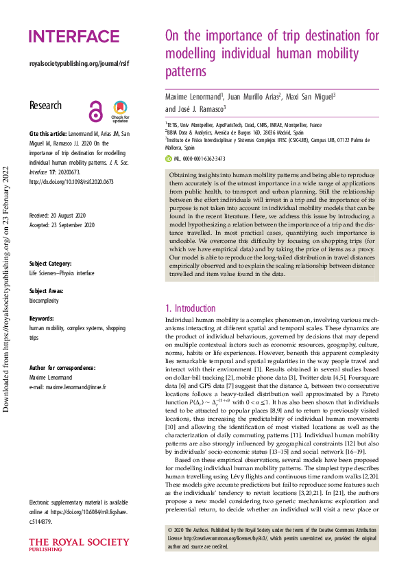 (PDF) On the importance of trip destination for modelling individual human mobility patterns