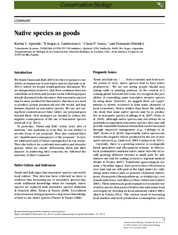 (PDF) Native species as goods | Fernando Hiraldo - Academia.edu