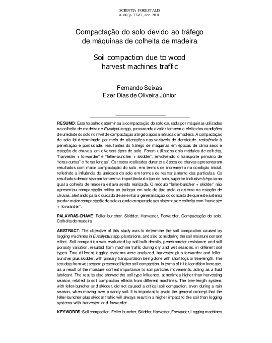 (PDF) Compactação do solo devido ao tráfego de máquinas de colheita de ...