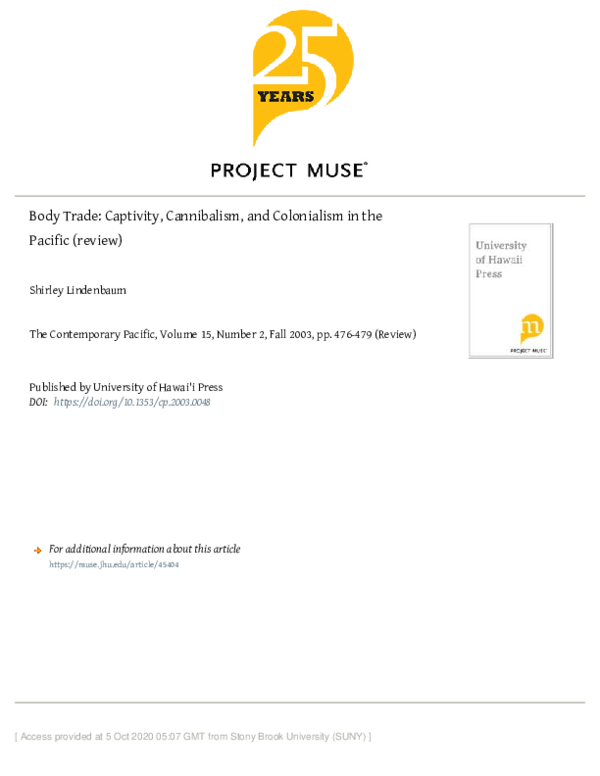 (PDF) Body Trade: Captivity, Cannibalism and Colonialism in the Pacific ...