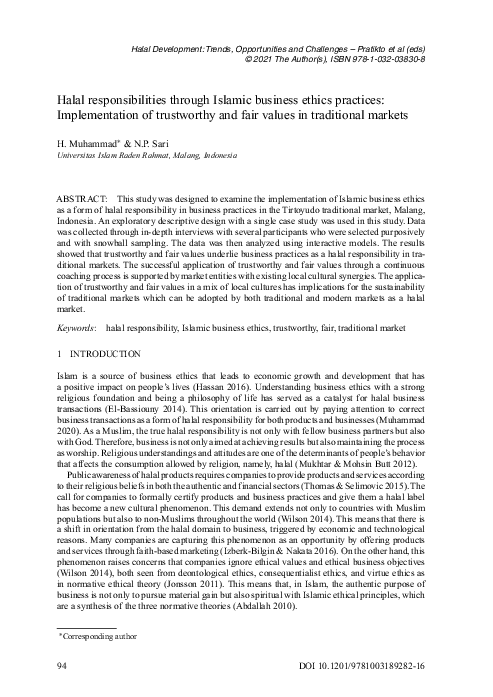 (PDF) Halal responsibilities through Islamic business ethics practices: Implementation of ...