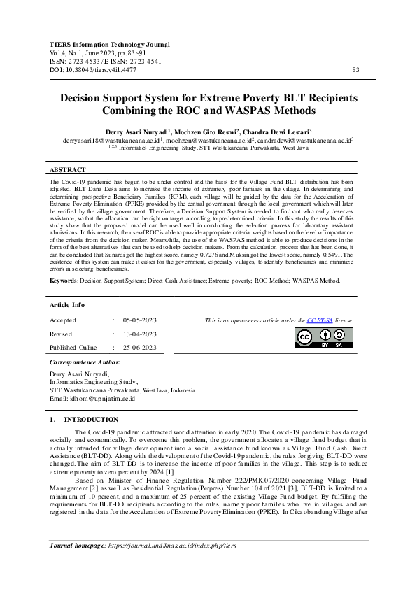 (PDF) Decision Support System for Extreme Poverty BLT Recipients ...