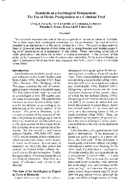 (PDF) Homicide as a Sociological Transaction: The Use of Victim ...