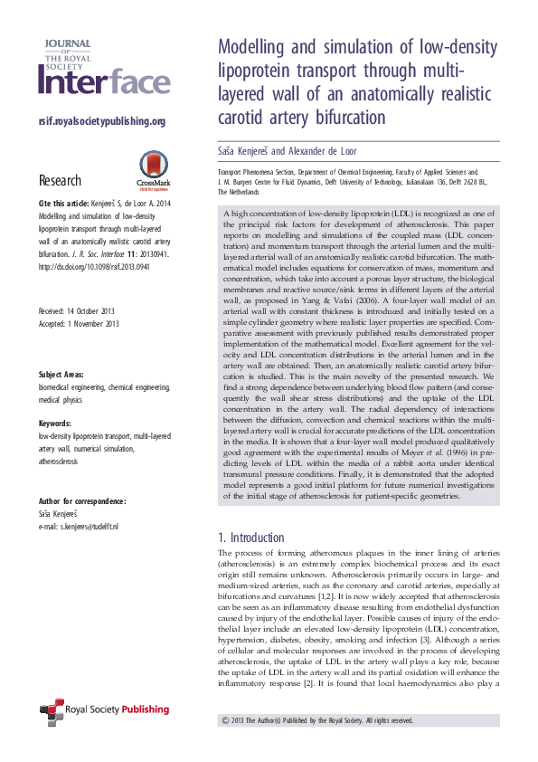 Pdf Modelling And Simulation Of Low Density Lipoprotein Transport Through Multi Layered Wall