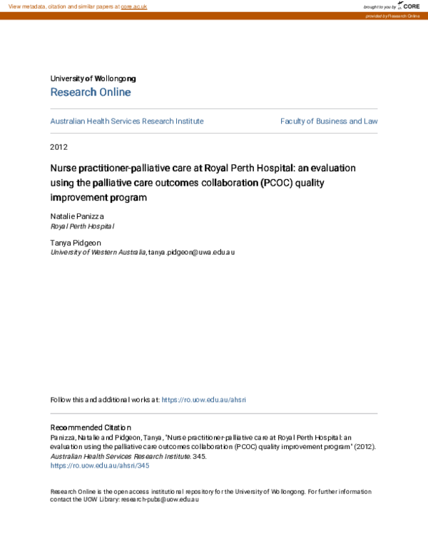 (PDF) Nurse practitioner-palliative care at Royal Perth Hospital: an ...