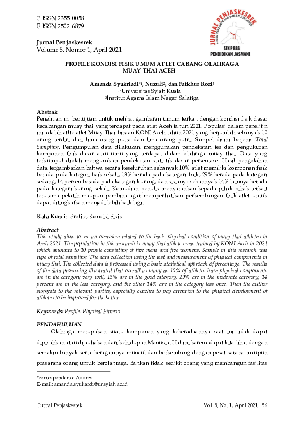 (PDF) Profile Kondisi Fisik Umum Atlet Cabang Olahraga Muay Thai Aceh