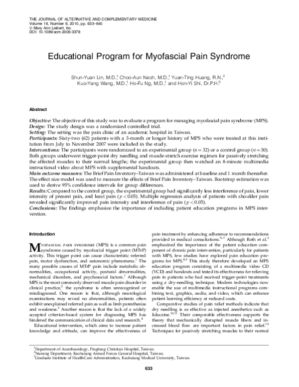 (PDF) Educational Program for Myofascial Pain Syndrome