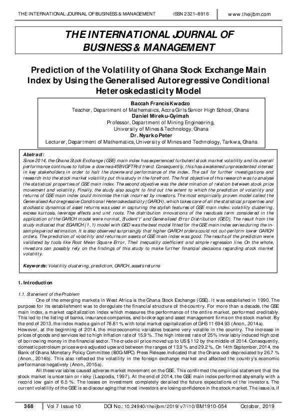 (PDF) Prediction of the Volatility of Ghana Stock Exchange Main Index ...
