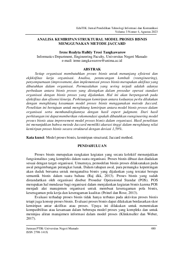 (PDF) Analisa Kemiripan Struktural Model Proses Bisnis Menggunakan Metode Jaccard
