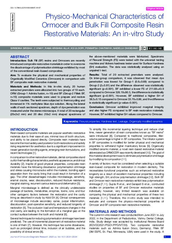 (PDF) Physico-Mechanical Characteristics of Ormocer and Bulk Fill Composite Resin Restorative ...