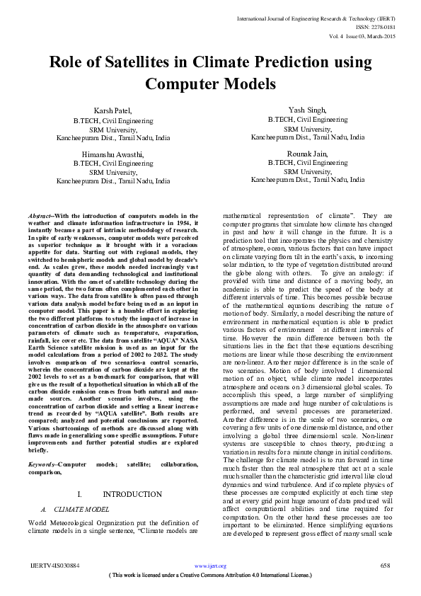(PDF) Role of Satellites in Climate Prediction using Computer Models