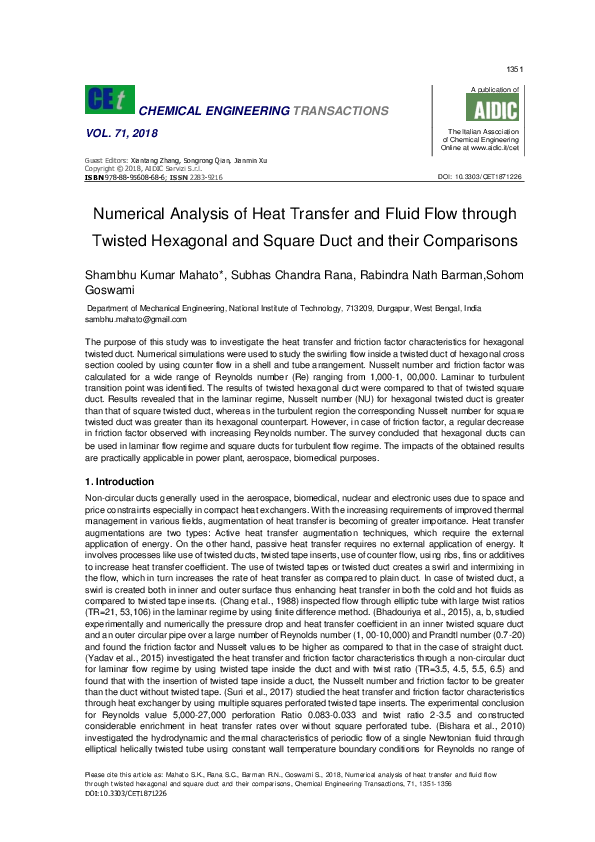 (PDF) Numerical Analysis of Heat Transfer and Fluid Flow through ...
