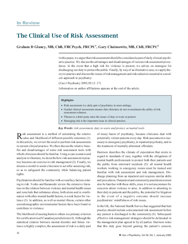 (PDF) The Clinical Use of Risk Assessment