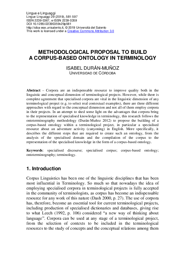(PDF) Methodological proposal to build a corpus-based ontology in terminology
