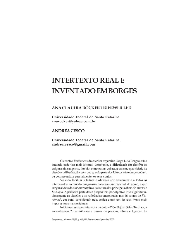 (PDF) Intertexto real e inventado em Borges | Andréa Cesco - Academia.edu