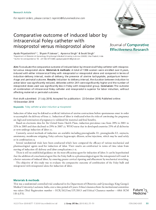 (PDF) Comparative outcome of induced labor by intracervical Foley ...